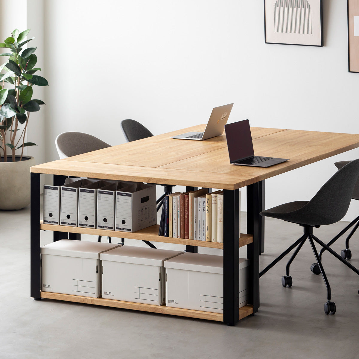 THE STORAGE SHELF 3段 / ラバーウッド ナチュラル × Black Steel – KANADEMONO