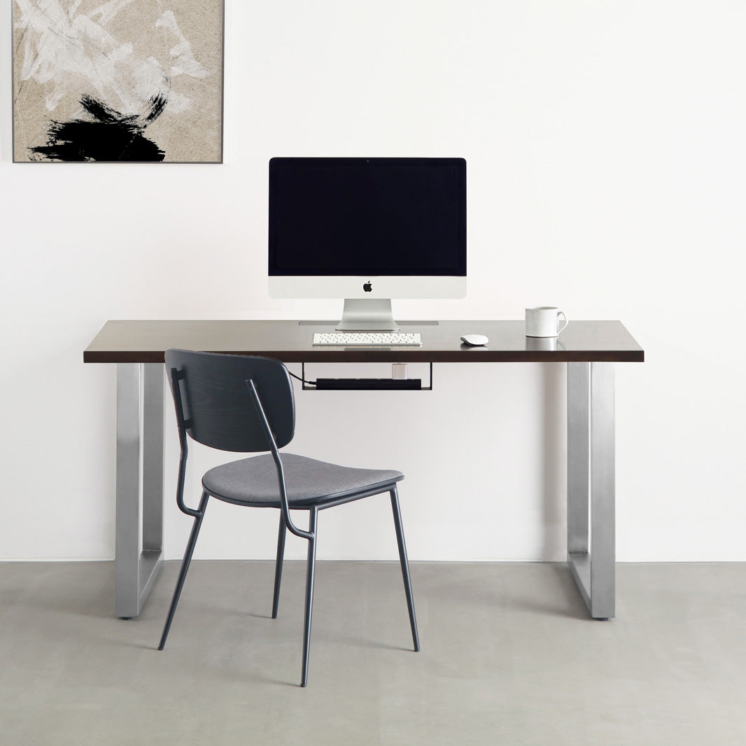 THE TABLE / ラバーウッド ブラックブラウン × Stainless 配線トレー付き – KANADEMONO